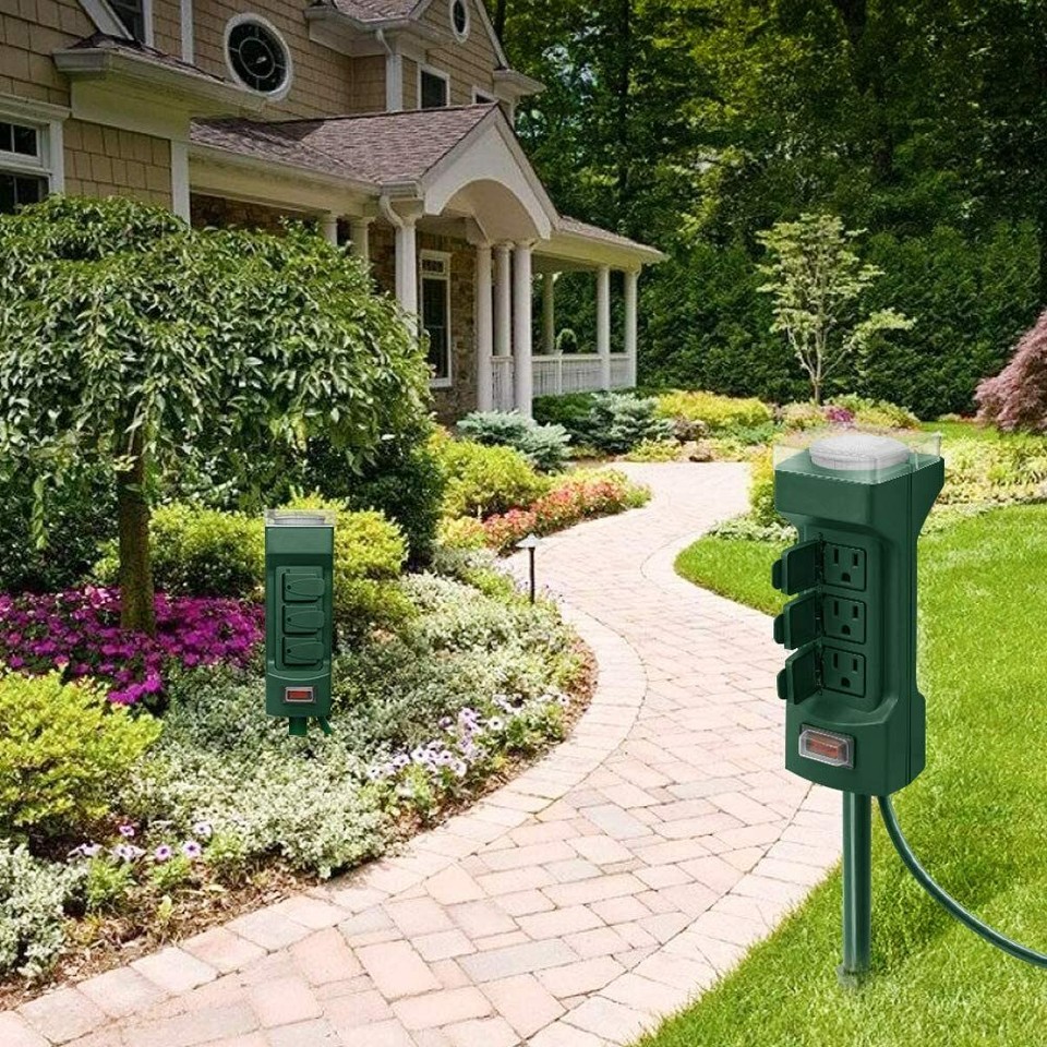 Power Stake Timer, Outdoor 6 Grounded Outlets Mechanical Timer with 12 ...