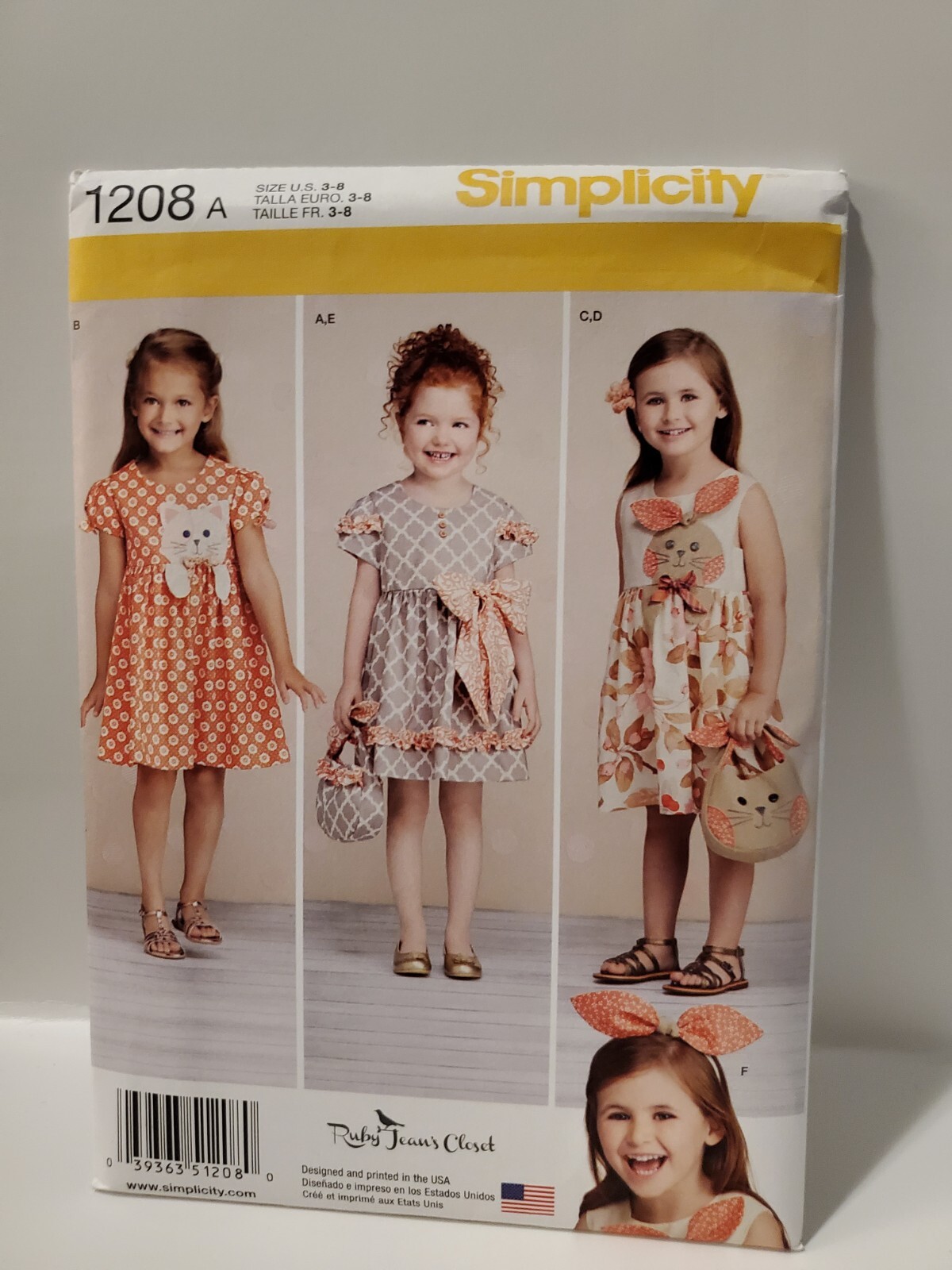 Simplicity 1208 Childs Size 3-8 Dress, Purse & Headband Uncut Ruby Jean ...