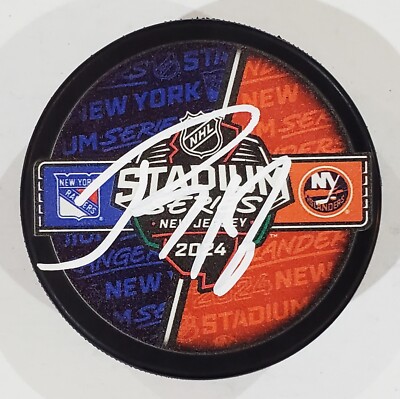 PIERRE ENGVALL SIGNED NEW YORK ISLANDERS STADIUM SERIES PUCK NHL HOCKEY ...