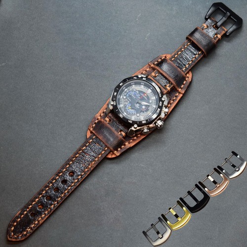 Leather watch strap Vintage distressed Cuff Band Bund Pad 18- 26 mm ...