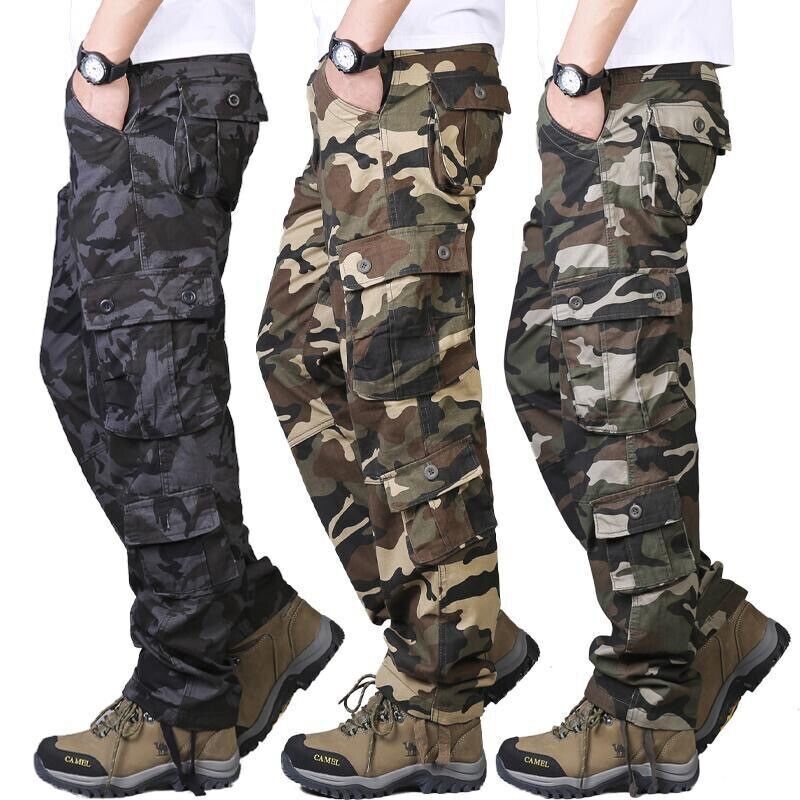 8 Pockets Men's Cargo Pants Cotton Work Trousers Tactical Combat ...