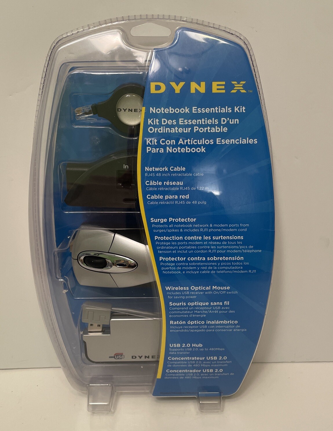 DYNEX Notebook Essentials Accessories Kit MOUSE USB SURGE CABLES HUB 2. ...