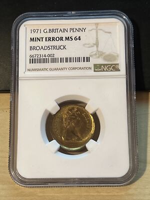 1971 NGC Mint error MS64 Broadstruck U.K. One Penny 1p Coin | eBay UK