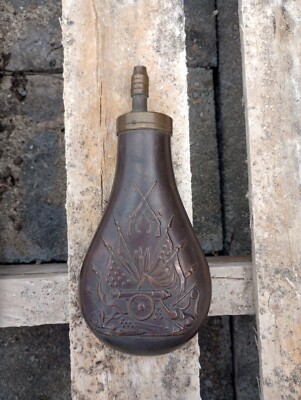 Vintage Colt Reproduction Powder Flask Embossed Cannon & Flags Made in ...
