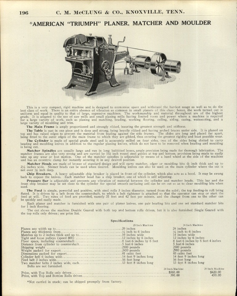 1915 PAPER AD American Wood Turning Lathe Ober Triumph Planer Matcher ...