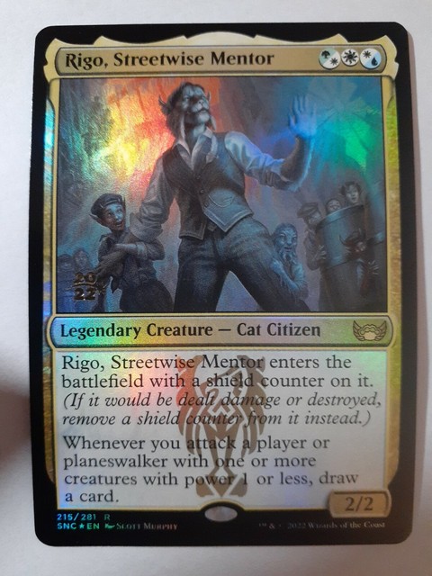 MTG Rigo, Streetwise Mentor Streets of New Capenna 215/281 Foil Promo ...
