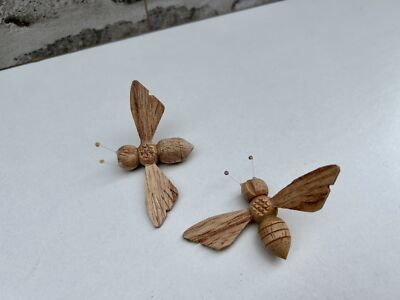 Set 5 Wooden Wood Bees - 6cm Hand Carved Ornament Accessory Decoration ...