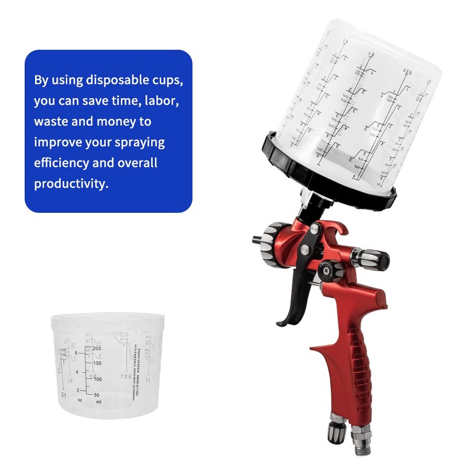 200ml/6oz Paint CUPS Disposable Spray Gun Cup Liners and Lid System ...