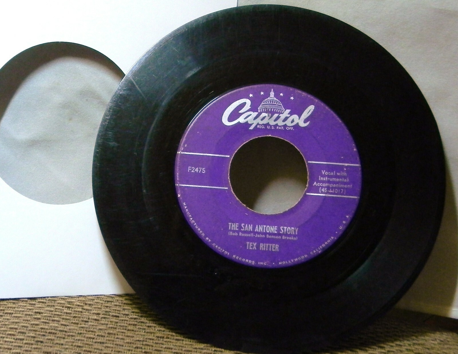 TEX RITTER THE SAN ANTONE STORY / THE MARSHALL'S DAUGHTER 45 RPM RECORD ...