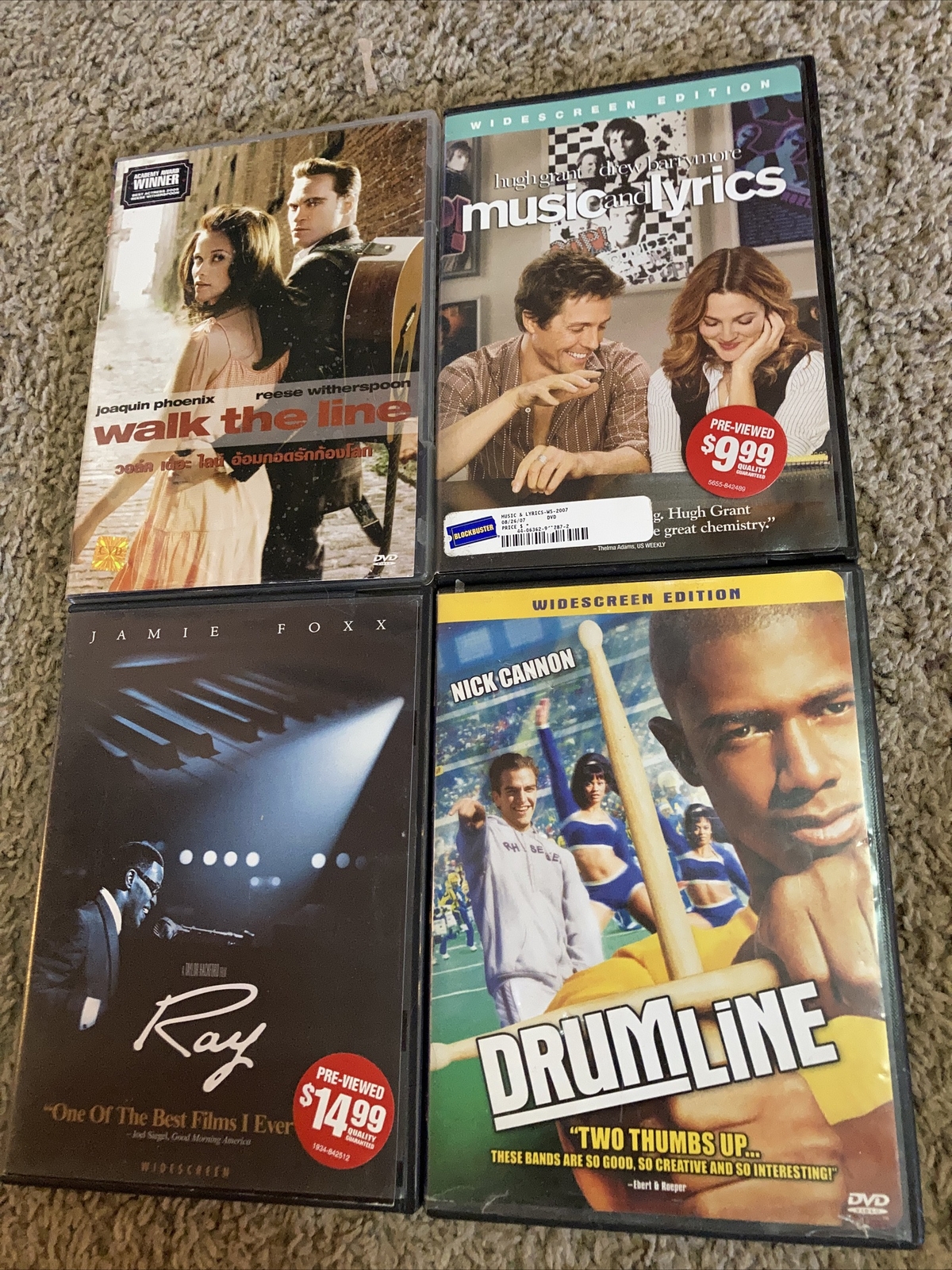 4 Music Movies DVD Lot Walk The Line Music And Lyrics Drumline And Ray ...