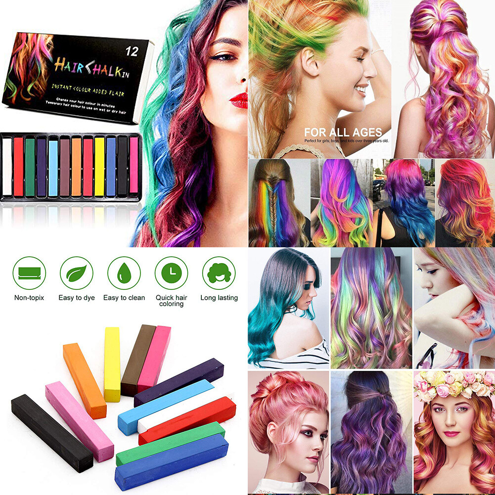 US 12 Color Set Temporary Hair Chalk Set Washable Color One-time Dye ...
