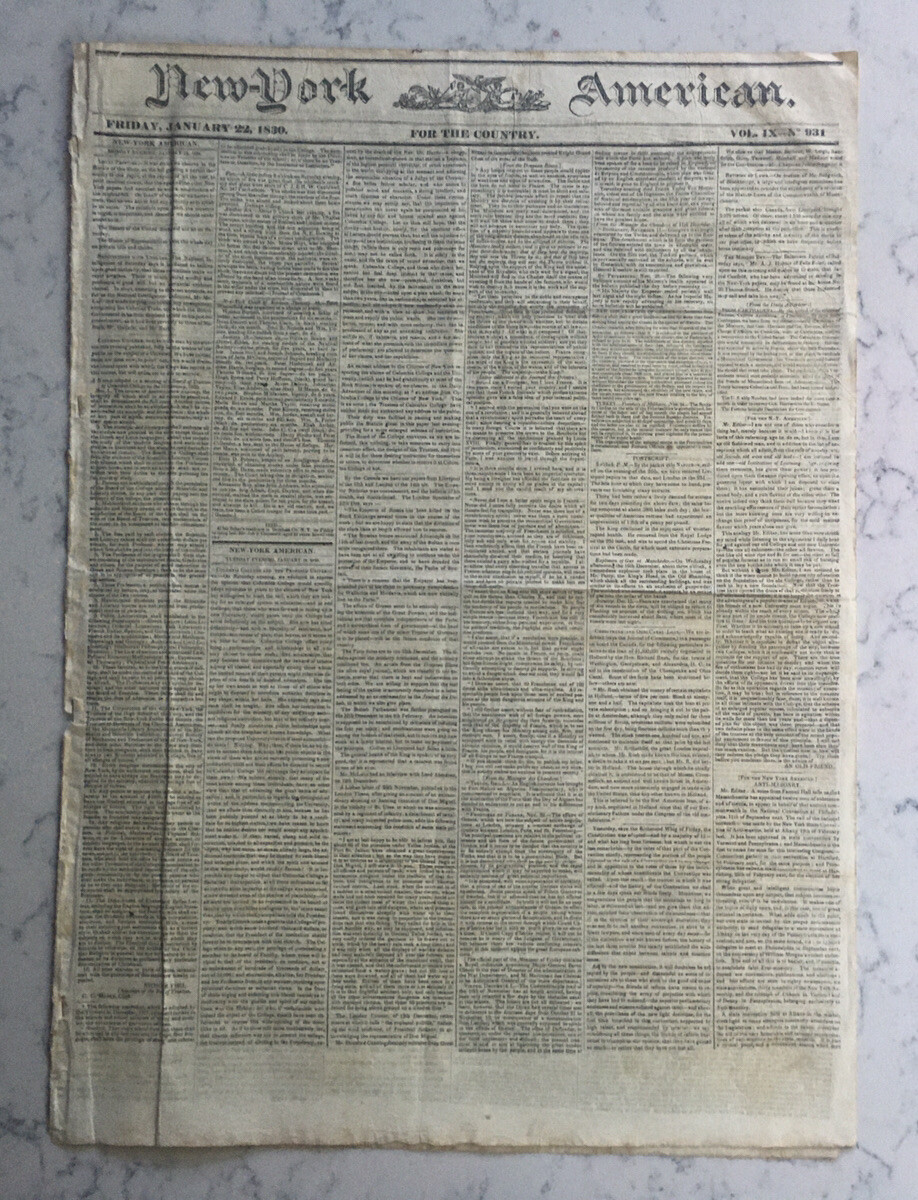 ANTIQUE HISTORIC NEWSPAPER NEW YORK AMERICAN JANUARY 22, 1830 | eBay