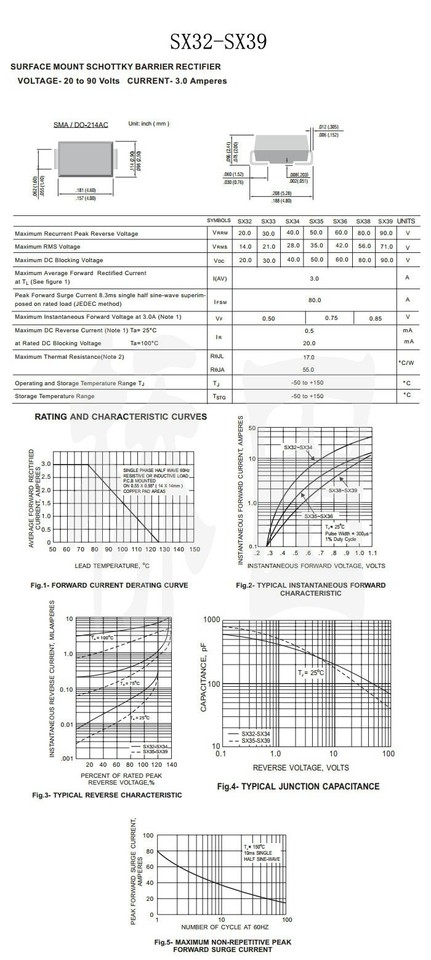 100pcs ss32 sk32 sr320 3a/20v sma do-214ac schottky diodes | eBay