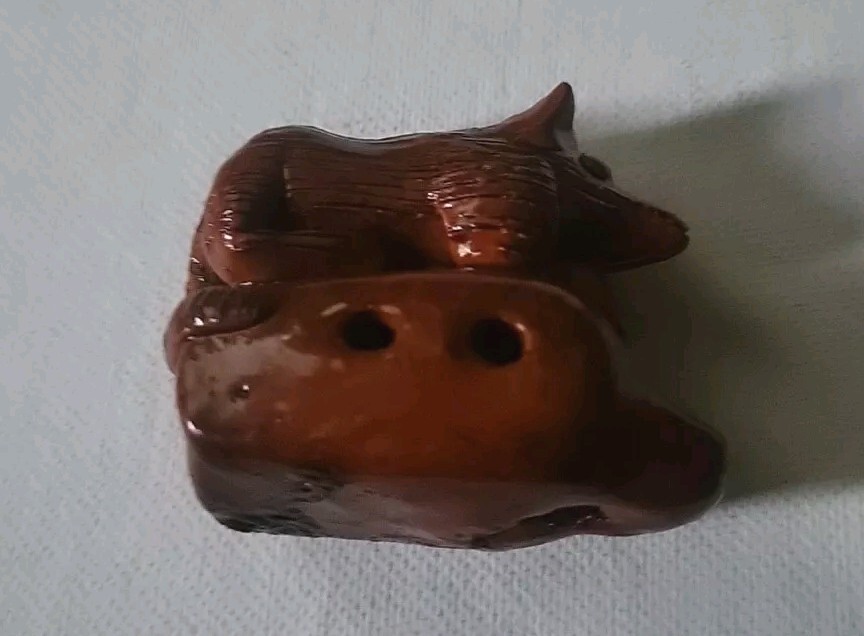 Antique Netsuke Fox Boxwood Ojime Edo Japan Toggle Pipe Japanese ...