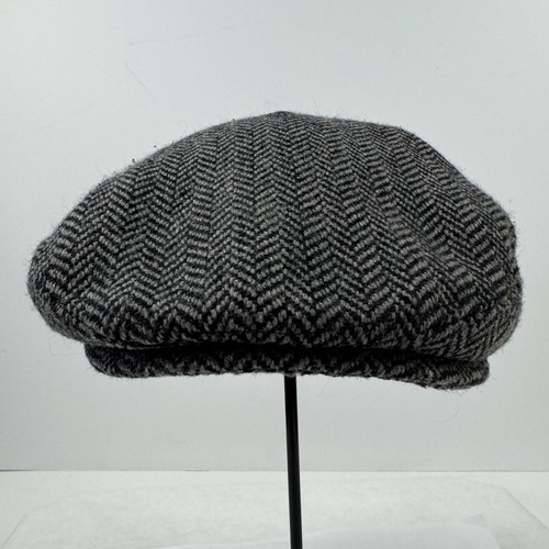 Chaps Mens Herringbone Flat Cap Newsboy Hat Wool Polyester Black Gray S ...