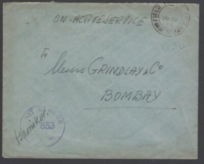 AOP India WW2 1944 On Active Service cover FPO 30 & Unit Censor F 853 ...
