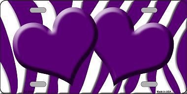 Purple White Zebra Purple Centered Hearts Novelty License Plate Tag ...