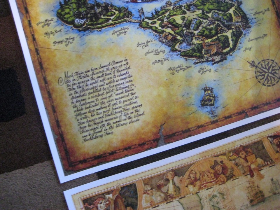 Disney Maps Tom Sawyer, Adventure, Pirates Map Collector Posters ( Set ...