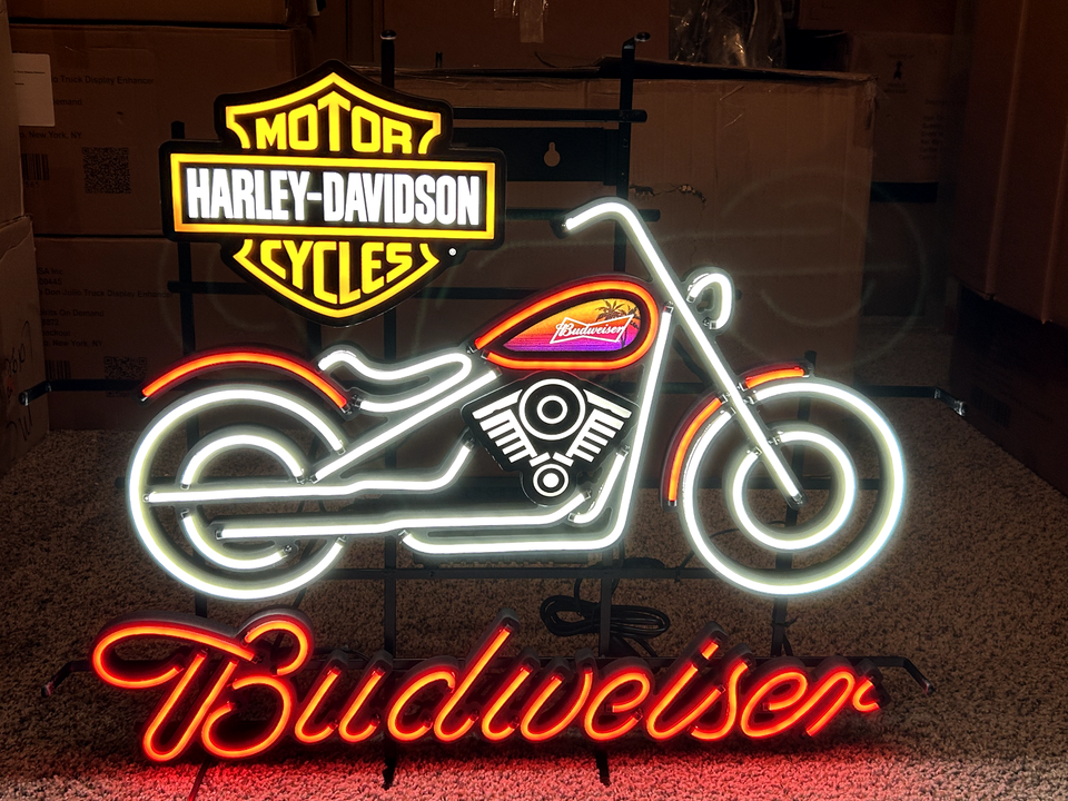 BUDWEISER HARLEY-DAVIDSON MOTORCYCLE LED BEER BAR SIGN MAN CAVE LIGHT ...