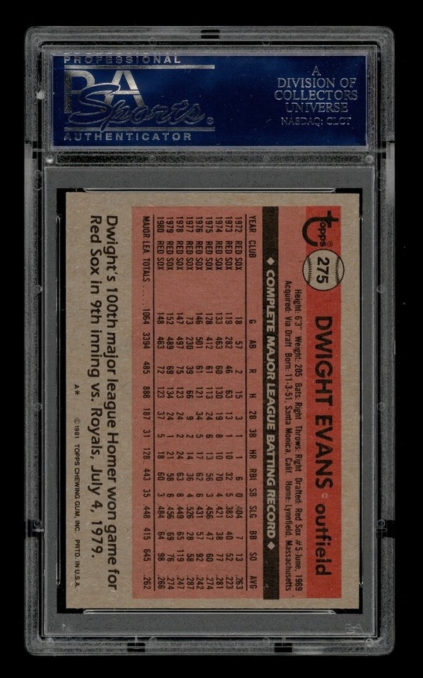 1981 Topps Set-Break #275 Dwight Evans PSA 9 MINT | eBay