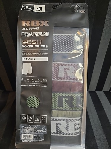 RBX Active Men's 4ct Pack Large Mesh Boxer Briefs Closed Fly Fits 36 ...