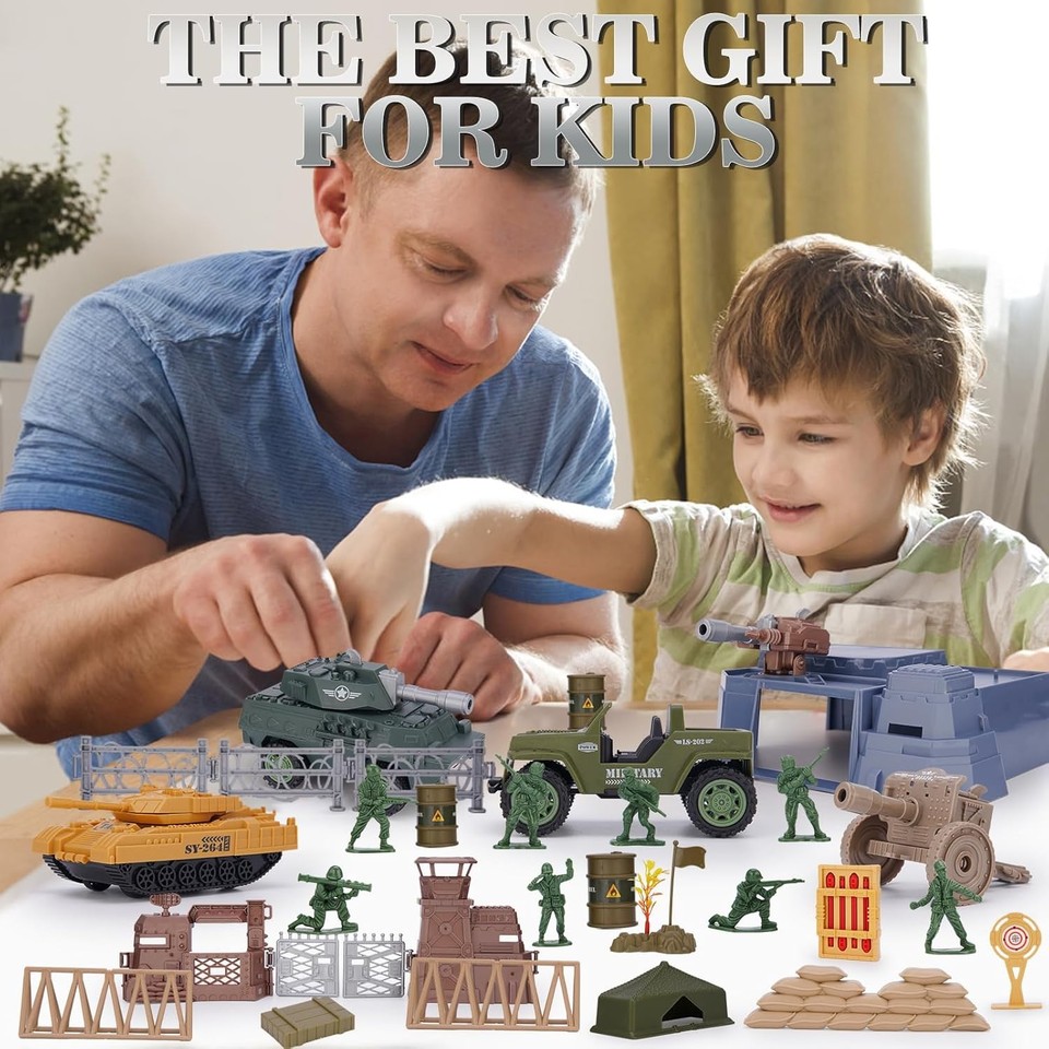 59Pcs Army Men Toys Set Including Military Base, Vehicles, Army Men ...