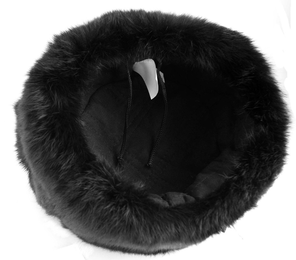 Black Genuine Rabbit fur Russian ushanka winter hat Trapper Aviator w ...