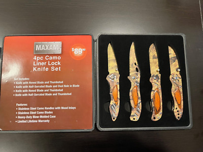 Maxam Camo Liner Lock Knife 4 Piece Set Wood Inlays | eBay
