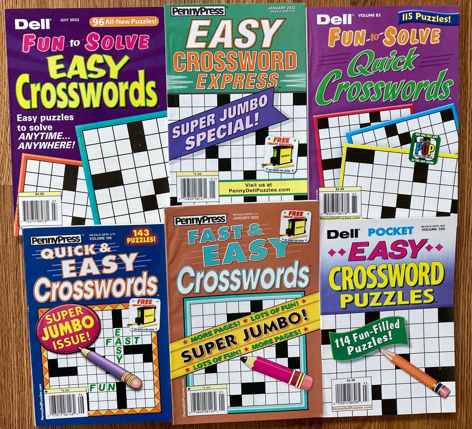 Lot of 6 Dell Penny Press Easy Crossword Puzzle Books Express Fun Quick ...