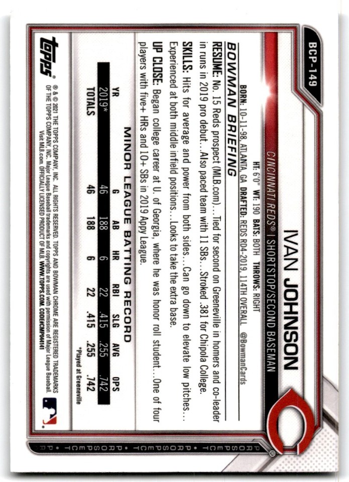 2021 Bowman Chrome Ivan Johnson Baseball Cards #BCP-149 | eBay