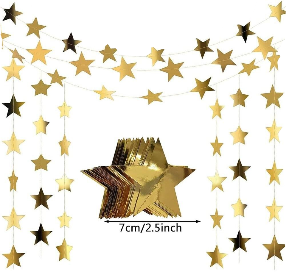 26ft Hanging Gold Stars Decs Party Wedding Anniversary Birthday Movie ...
