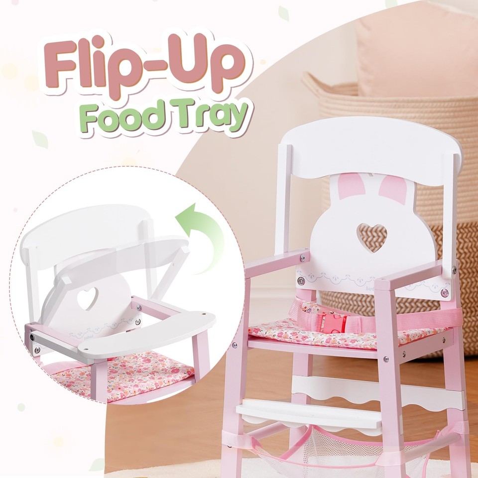 Wooden Baby Doll High Chair, High Chair Toys for 18 Inch Dolls, Pretend ...