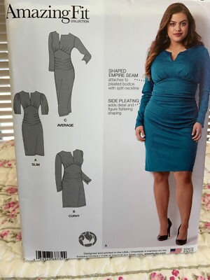 Simplicity Pattern 8734 Amazing Fit Plus Knit Dress Cup Sizes Uncut 20W ...