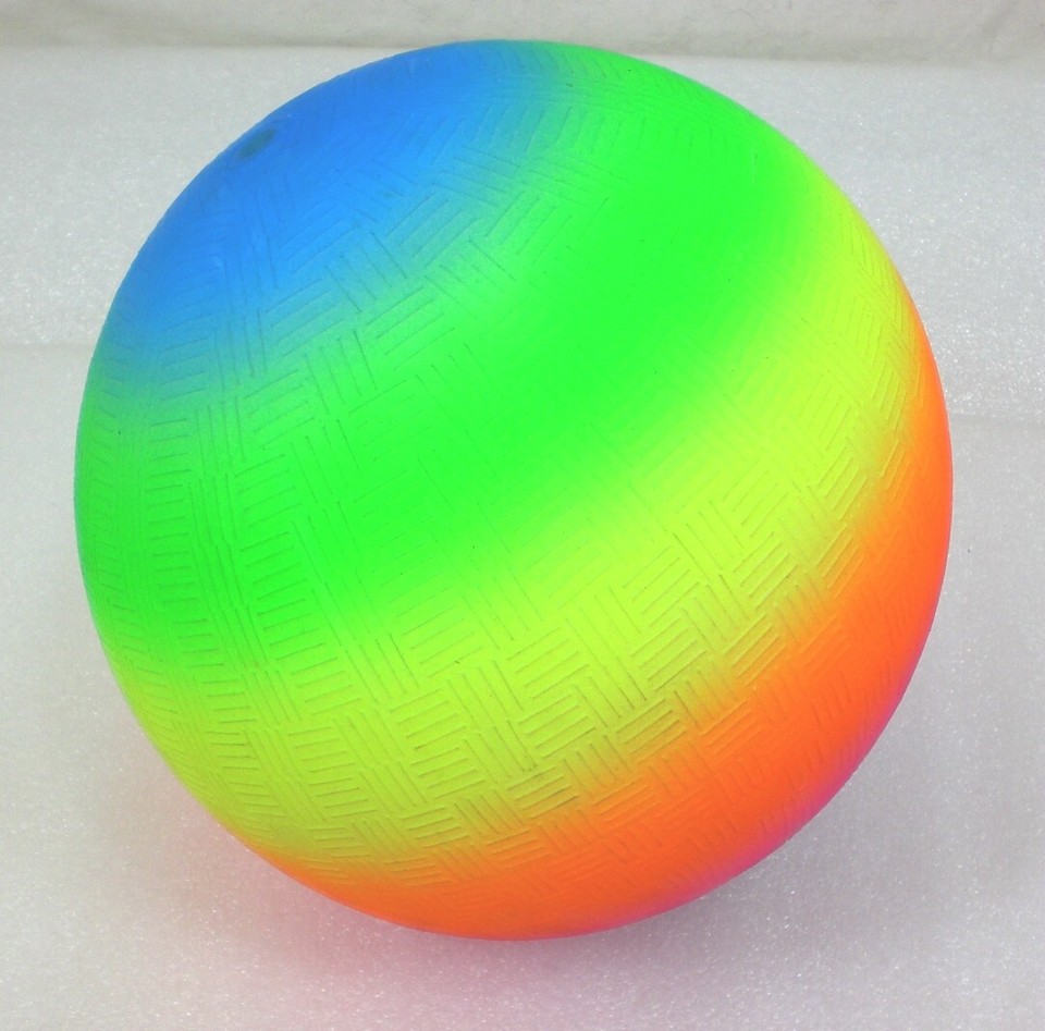 Neon Rainbow Colors Rubber Playground Ball, 9 Inch Indoor Outdoors Very ...