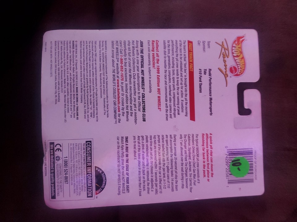 Hot Wheels Pro Racing Pit Crew Ricky Rudd # 10 Tide car & Tool Box 1998 ...