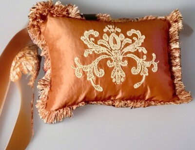 SPRINGMAID Bronze Color Taffeta Boudoir Pillow Fringe French Pearl ...