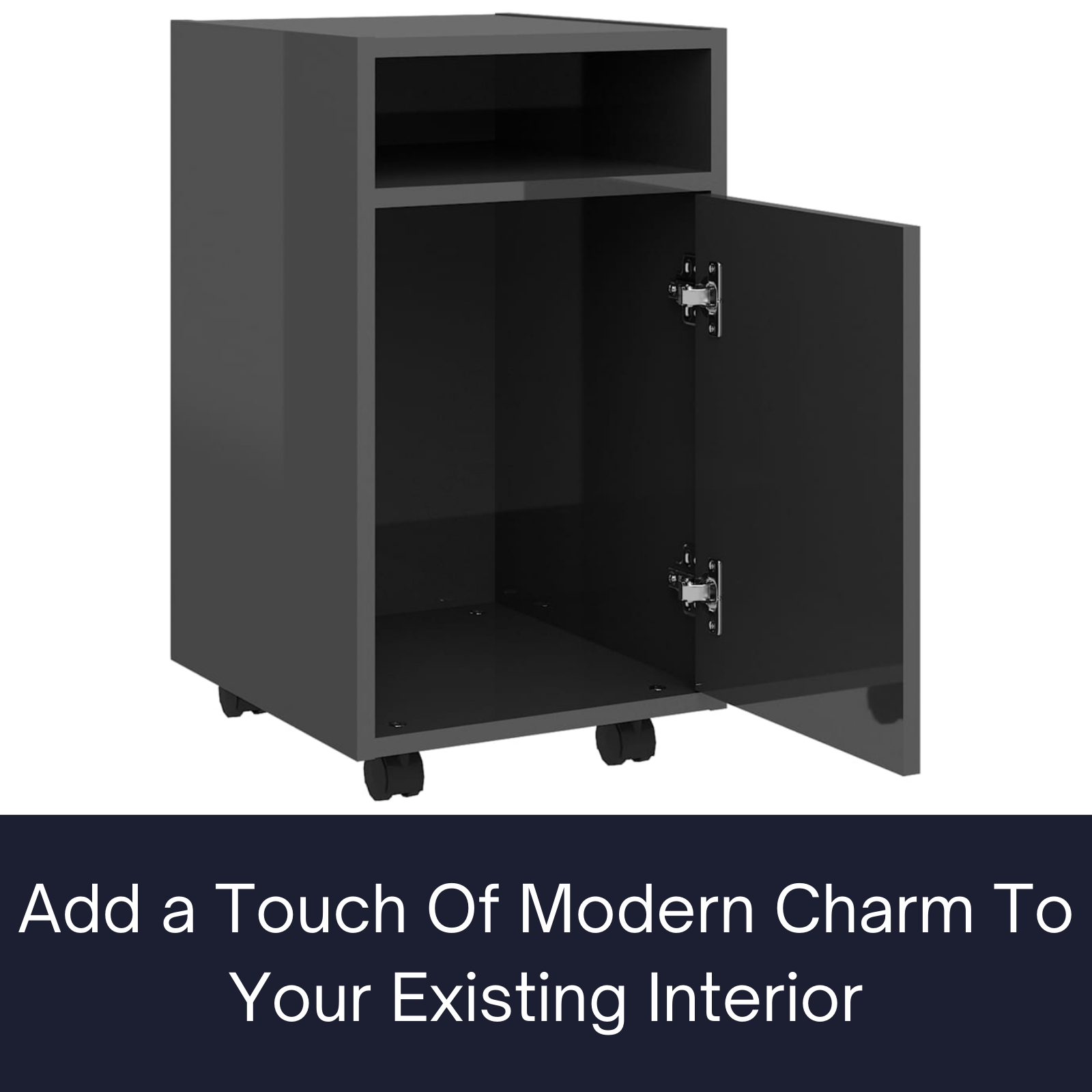 Rolling Storage Cabinet High Gloss Grey Side Table Lockable Wheels ...