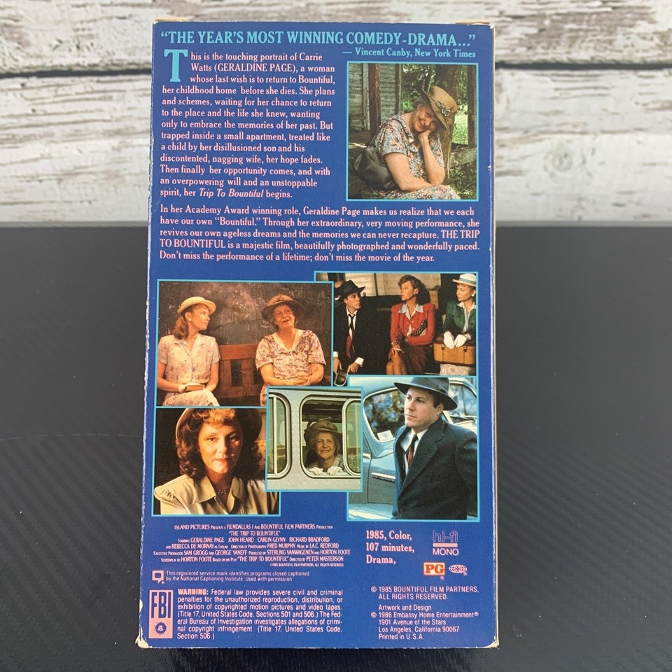 The Trip to Bountiful [VHS 1985] Geraldine Page, Rebecca De Mornay | eBay