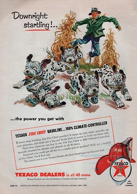 1955 Texaco Fire Chief Gasoline Original Color Ad with Dalmatian ...