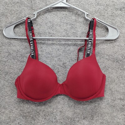 Victoria Secret Bra 34C Demi Underwired Red Logo Straped | eBay