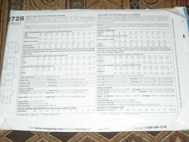 🌸 SIMPLICITY #2728 - LADIES JACKET w/NECKLINE & SLEEVE VARIATION ...