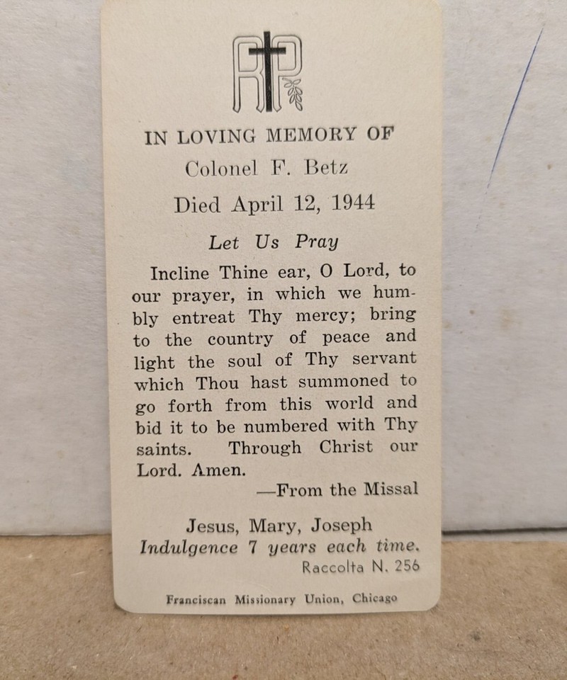 1944 Death Funeral Notice Card Colonel F. Betz Sioux City Iowa IA | eBay
