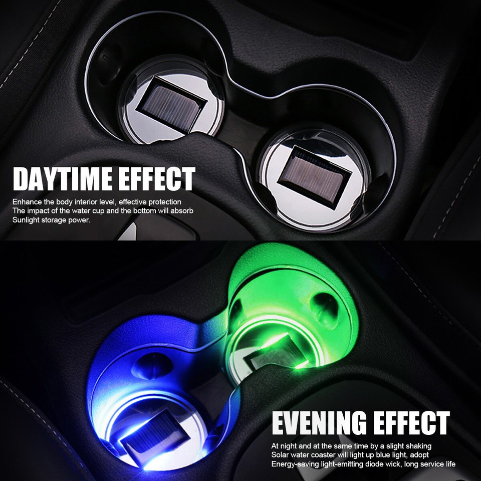 2pcs LED Solar Cup Pad Car Light Cover Interior Decoration Car Light ...