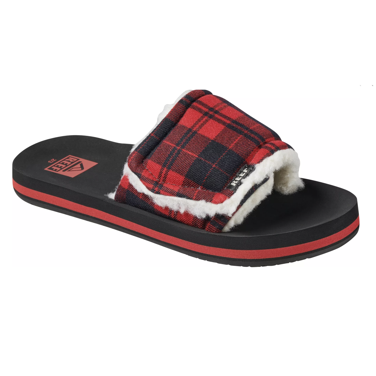 Reef Kid's Ahi Camper Slides Red Black Plaid Sherpa Lining Size 13/1 ...