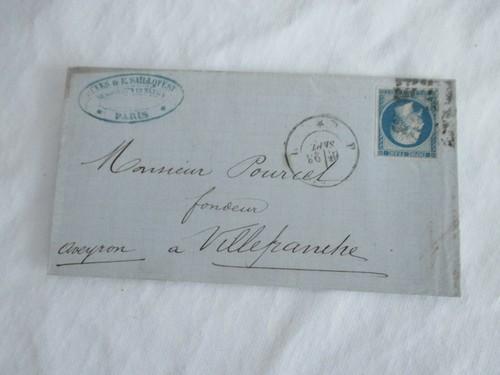 lettre classique Marque Postale PARIS 75 > VILLEFRANCHE 12 20c 1862 ...