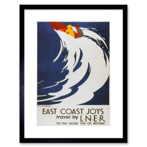 Travel Lner Rail Surf Wave UK Vintage Retro Advert Framed Wall Art ...