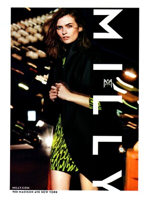 2015 Milly Print Ad, Luxury Black Coat Wavy Print Dress Blurry Lights ...