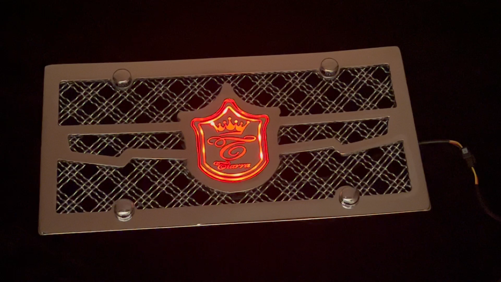 Tiarra chrome license plate chrome mesh triple weave w/ LED light up ...