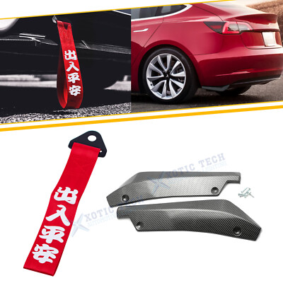 Set JDM Style Bumper Canard Splitter Diffuser Spoilers+Tow Strap For ...