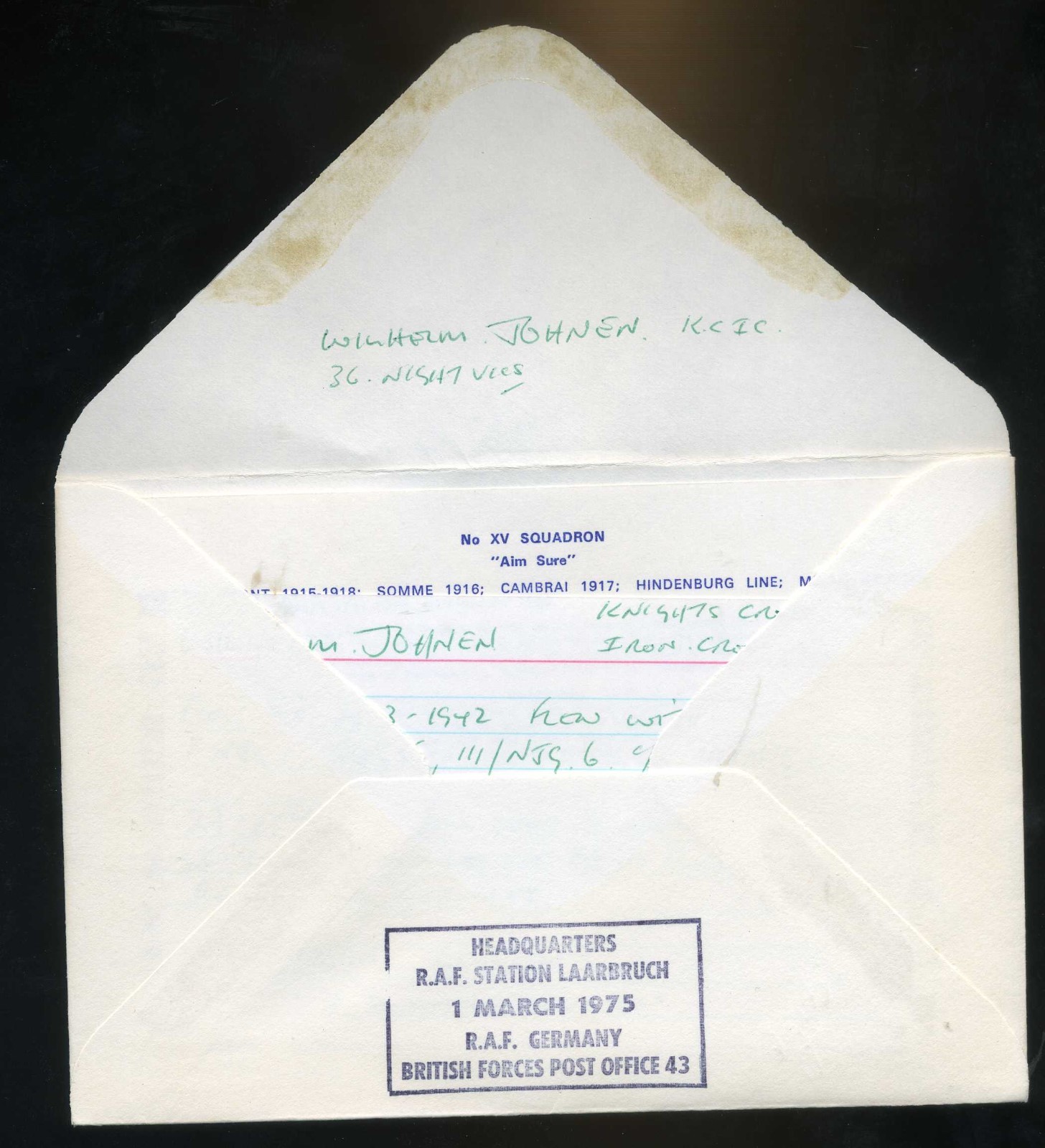 1975 No XV Sqn RAF Cover SIGNED Wilhelm Johnen German Luftwaffe WW2 ...